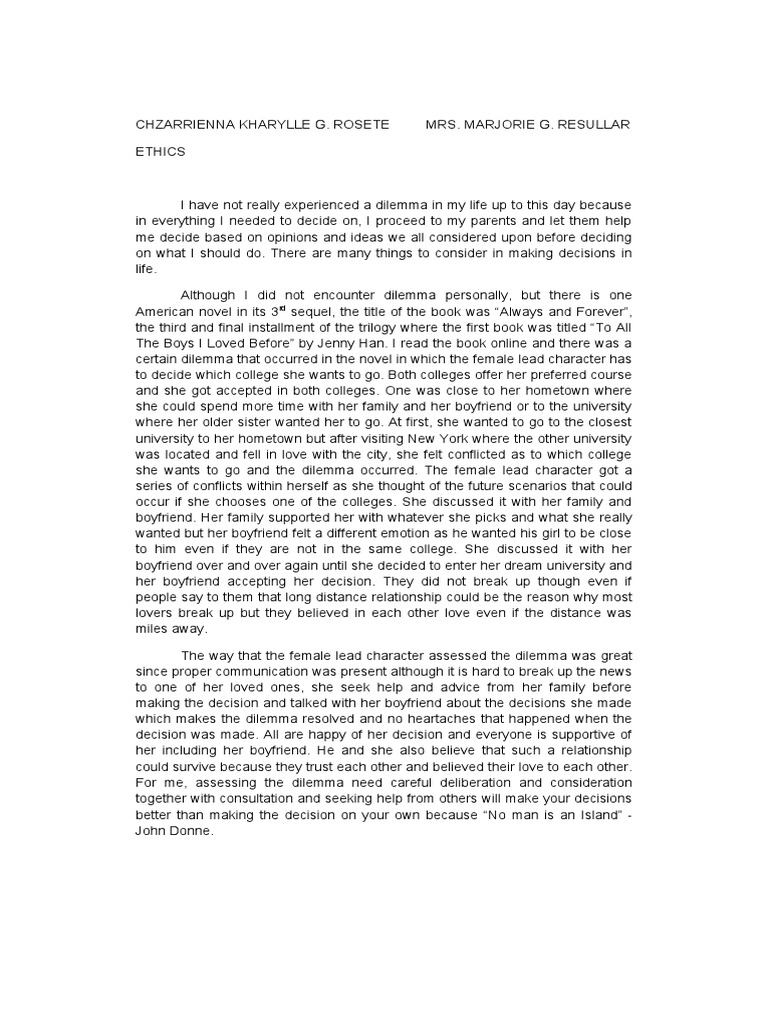 Moral Dilemma Reflection | PDF