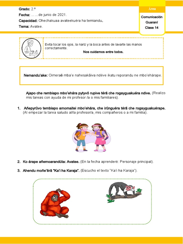 2º Grado Guarani Clase 14 | PDF