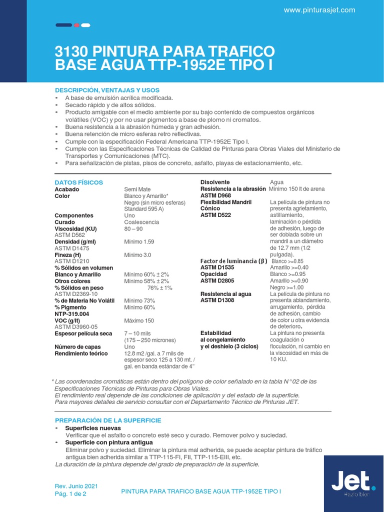 3130 Pintura para Trafico Base Agua Ttp-1952e Tipo I . | PDF | Pintar ...