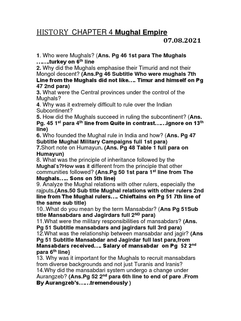 History CH 4 The Mughal Empire | PDF | Mughal Empire | South Asia