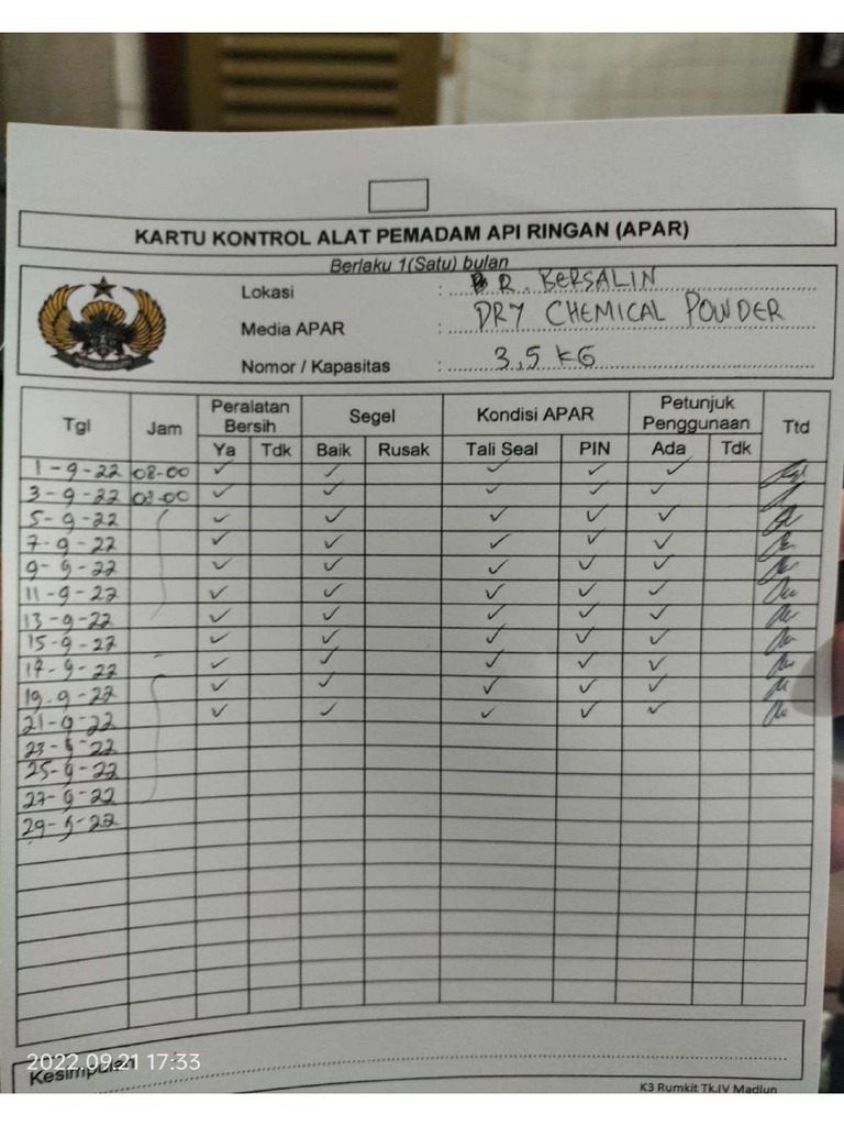 Kartu Kontrol Apar | PDF