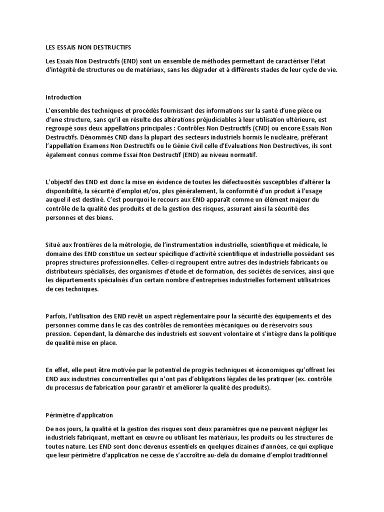 Essais Non Destructifs : Méthodes et Applications | PDF | Contrôle non ...