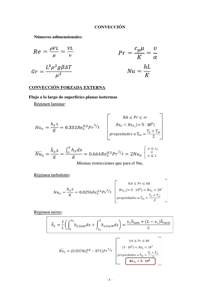 Formulario Convección - 2020-21 | PDF | Fases de la materia | Dinámica (Mecánica)