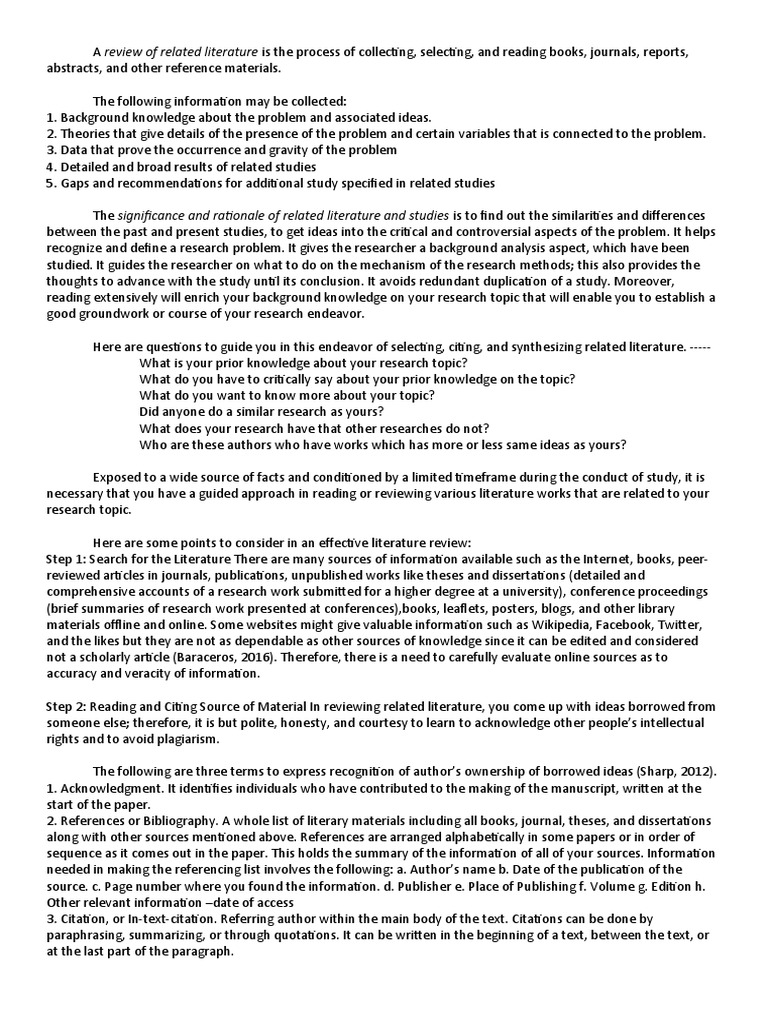 A Review of Related Literature Is The Process of Collecting | Download ...