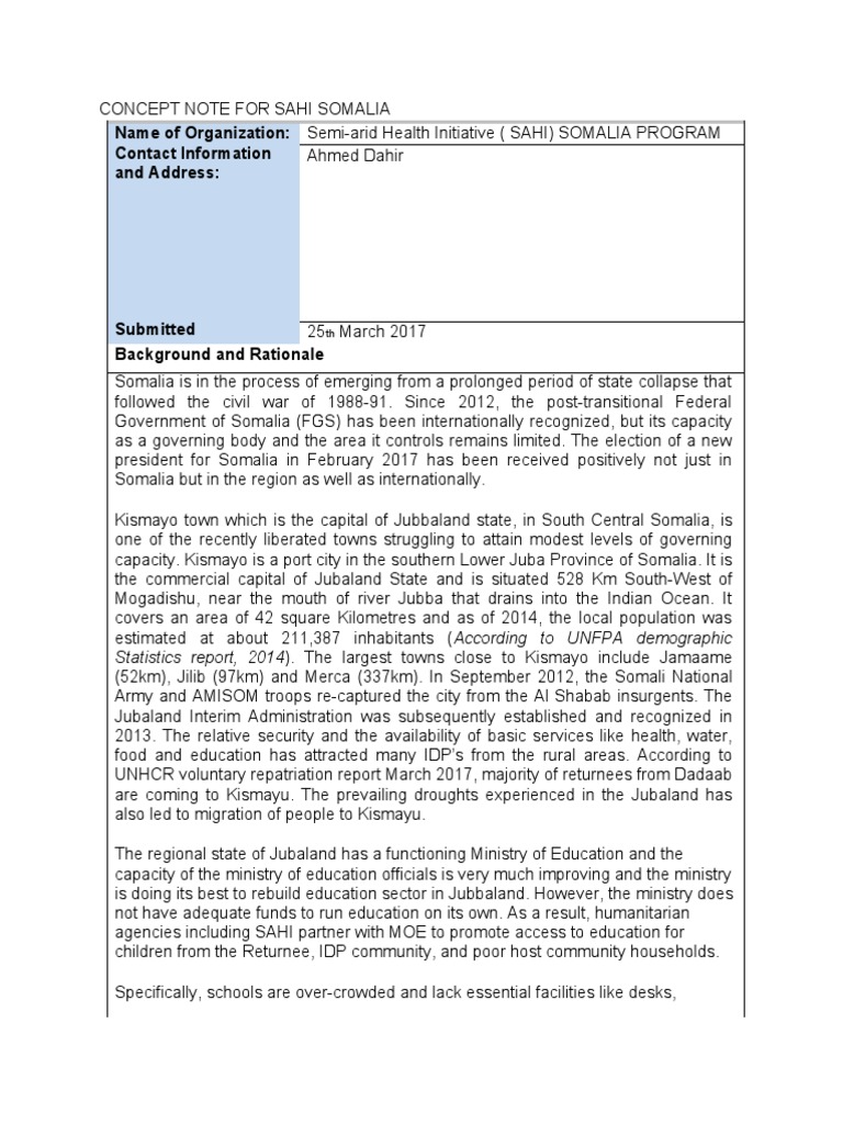 SAHI CONCEPT NOTE FOR SOMALIA-Special Needs Education. | PDF | Special ...