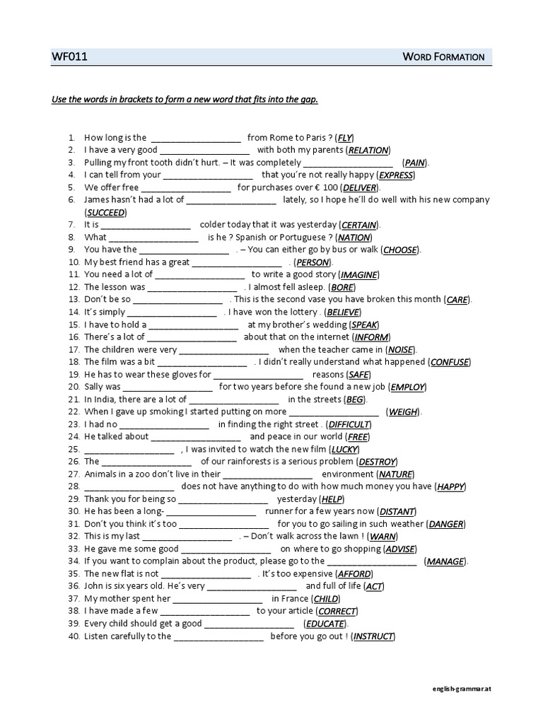 WF011 - Word Formation - Sentences | PDF