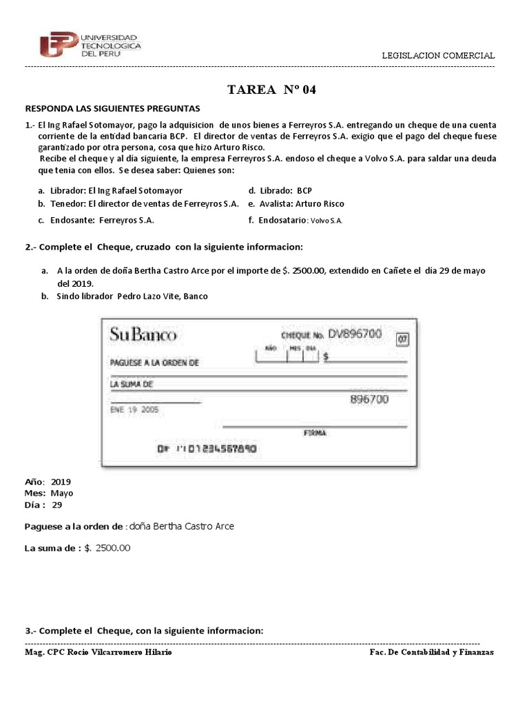 Tarea 4-1 | PDF | Cheque | Business