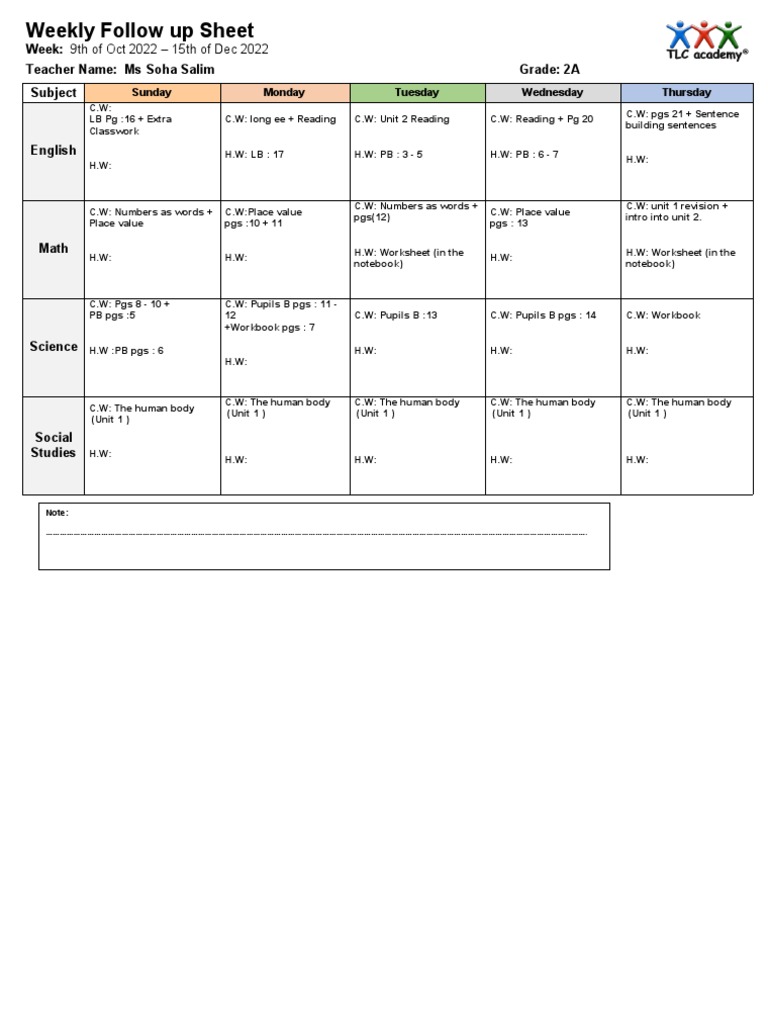 Weekly Follow Up Sheet | PDF