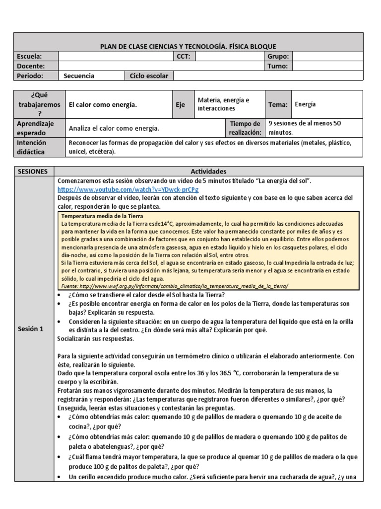 Plan de Clase Ciencias y Tecnología | PDF | Calor | Temperatura
