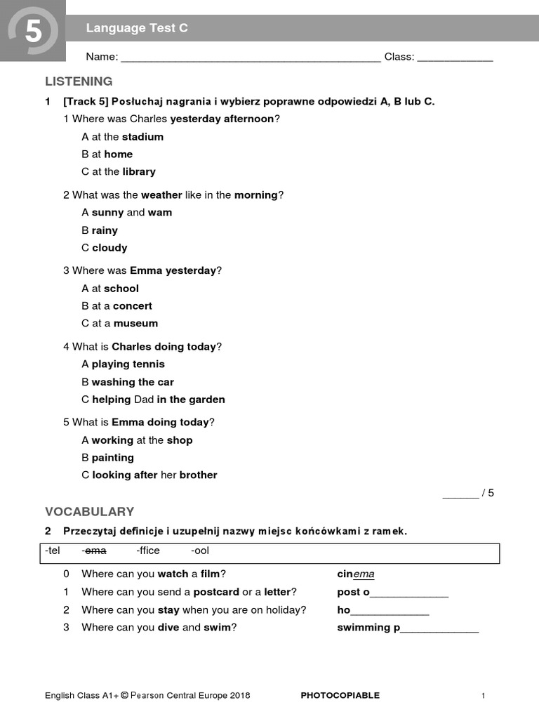 EC - A1P - Language Test 5C | PDF