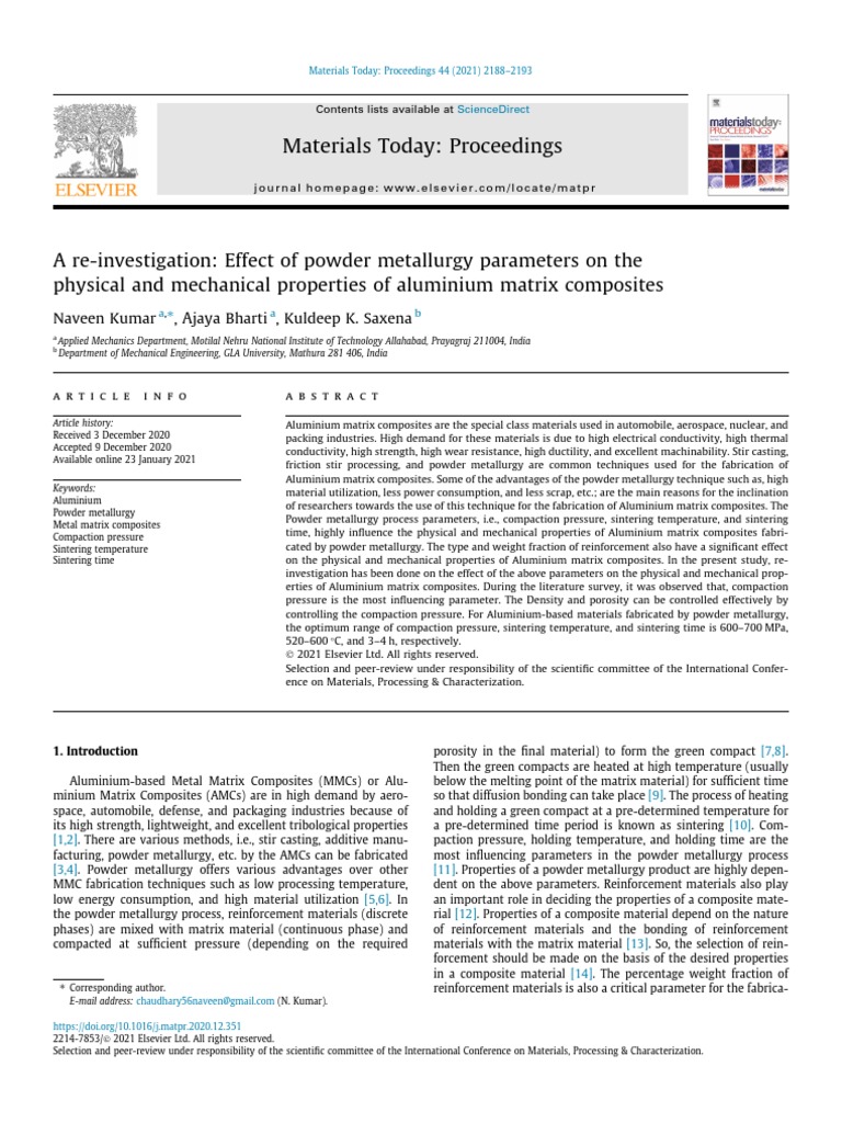 Aluminium Matrix Composites: Powder Metallurgy Effects | PDF ...