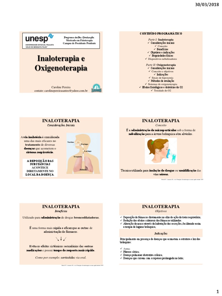 Aula - Inaloterapia, Oxigenoterapia | PDF | Asma | Oxigênio