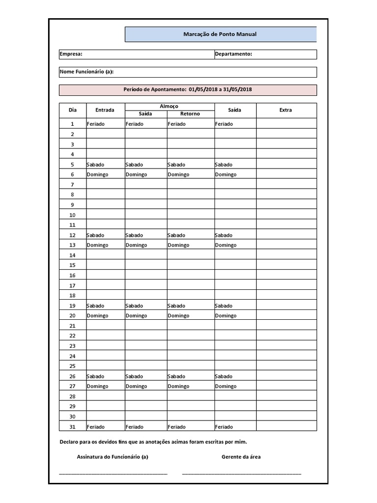 Modelo - Cartão de Ponto | PDF