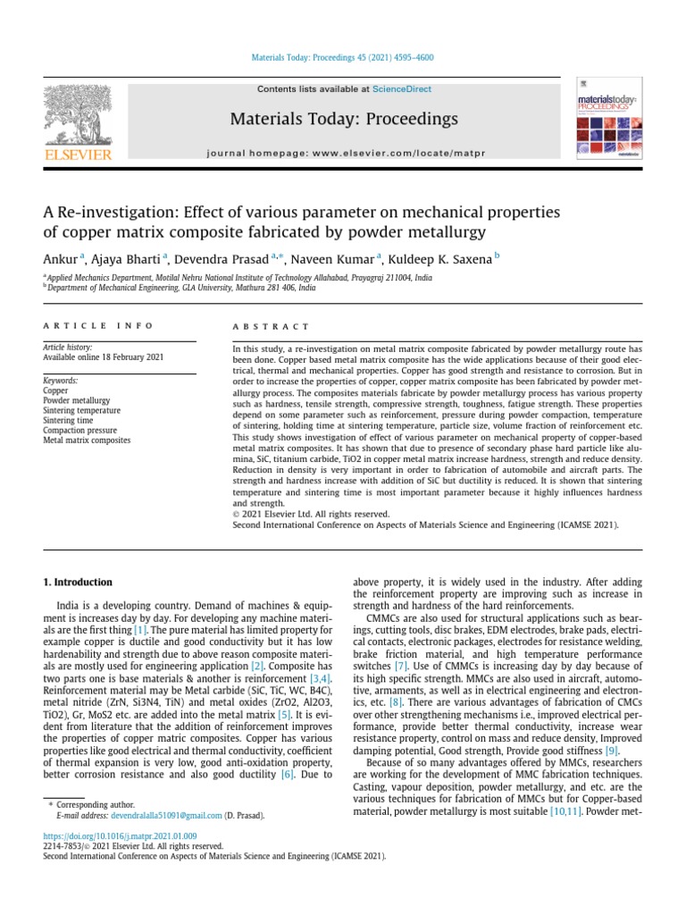 A Re-Investigation - Effect of Various Parameter On Mechanical Properties of Copper Matrix ...