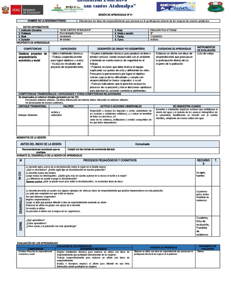 SESIONES DE EPT 3, 4 y 5 EXP 1 | PDF | Iniciativa empresarial | Evaluación