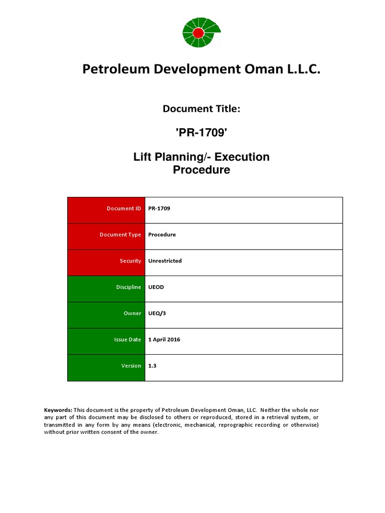 Petroleum Development Oman L L C Pdo | PDF | Crane (Machine) | Risk ...