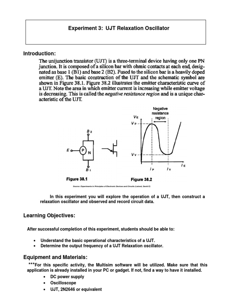 Experiment 3 UJT Relaxation Oscillator | PDF | Electrical Network | Electronic Oscillator