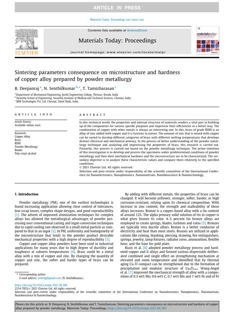 Copper Alloy Sintering Insights | PDF | Sintering | Metallurgy