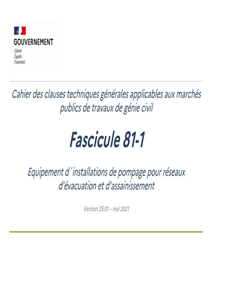 Fascicule 81-1: Cahier Des Clauses Techniques Générales Applicables Aux ...