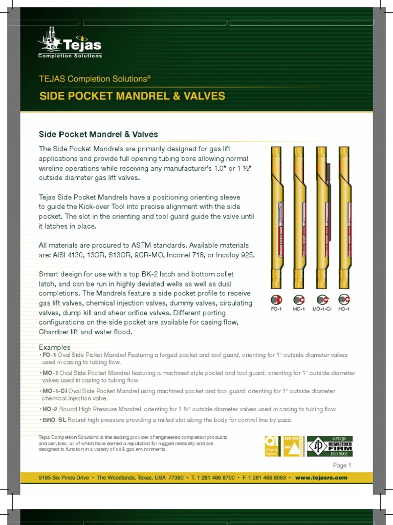 Side Pocket Mandrel | PDF | Valve | Hydraulic Engineering