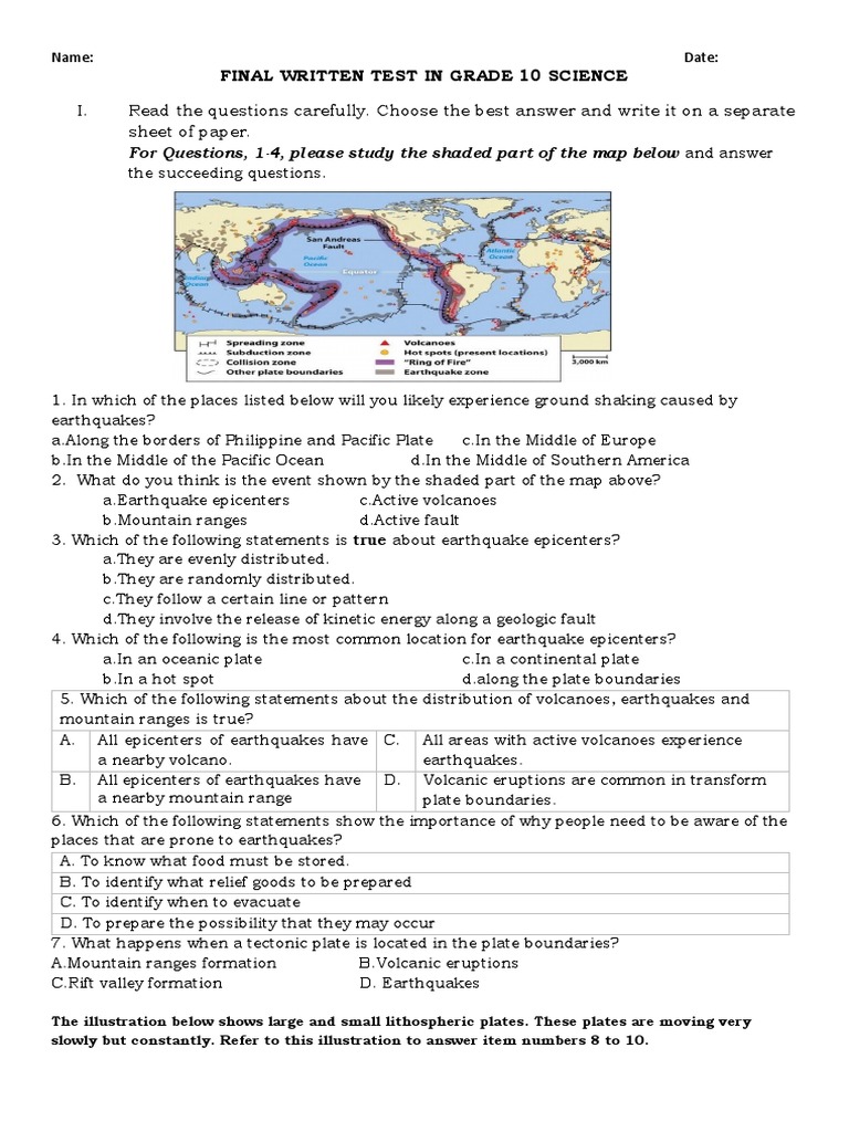 Final Written Test in Grade 10 Science | PDF | Plate Tectonics ...