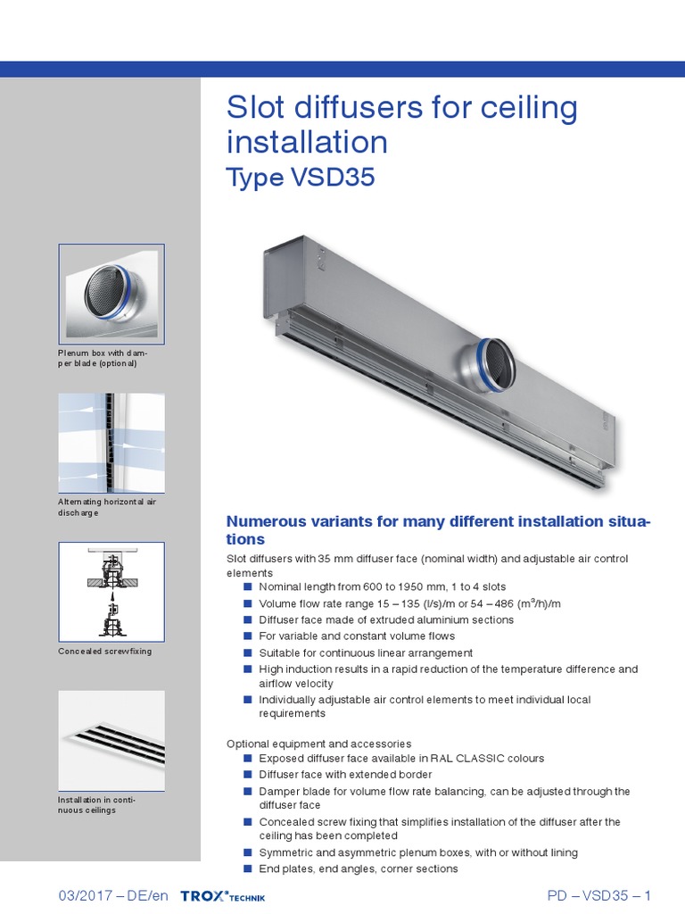 Slot Diffusers For Ceiling Installation: Type VSD35 | PDF | Duct (Flow ...
