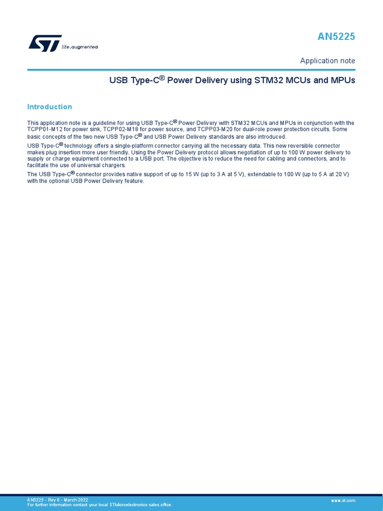 An5225 Usb Typec Power Delivery Using stm32 Mcus and Mpus Stmicroelectronics | PDF | Usb ...