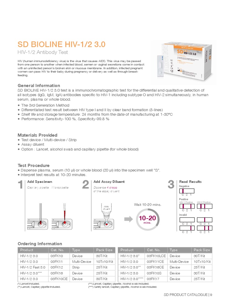 SD Bioline Hiv Data Sheet | PDF | Hiv | Antibody