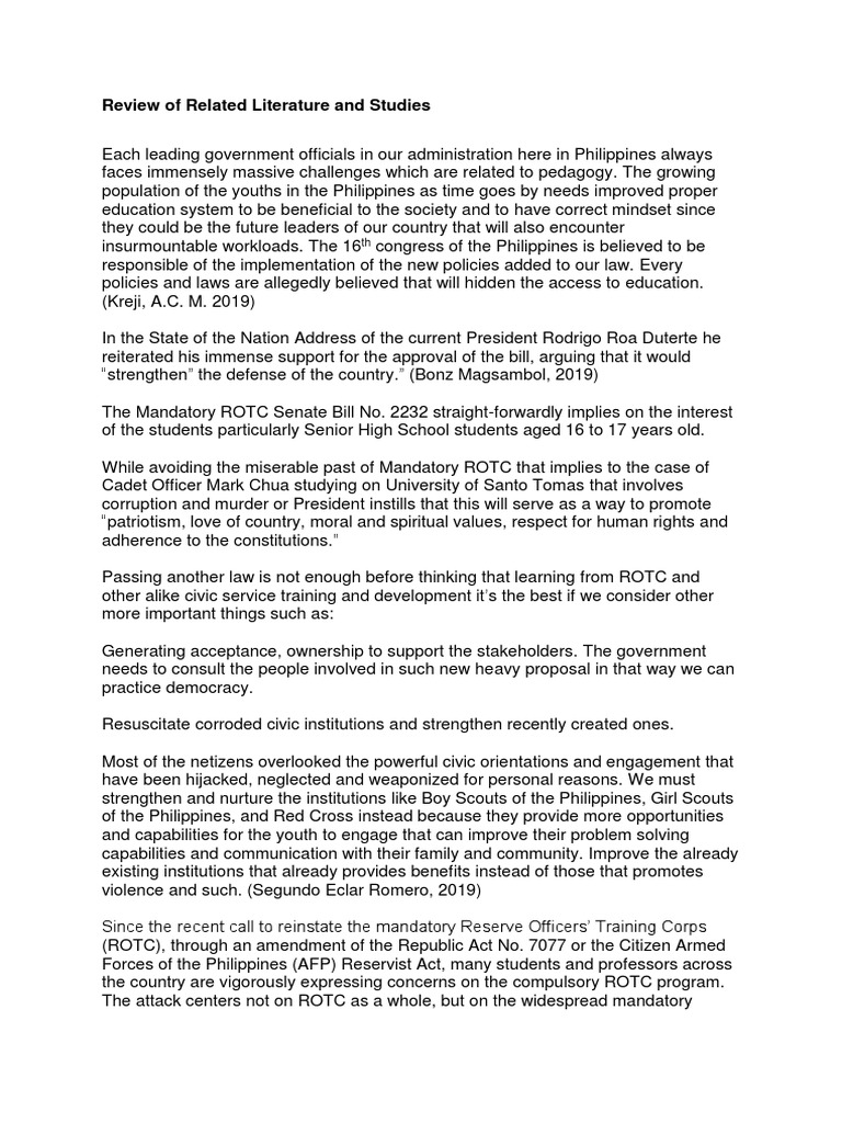 Review of Related Literature and Studies | PDF | Reserve Officers ...