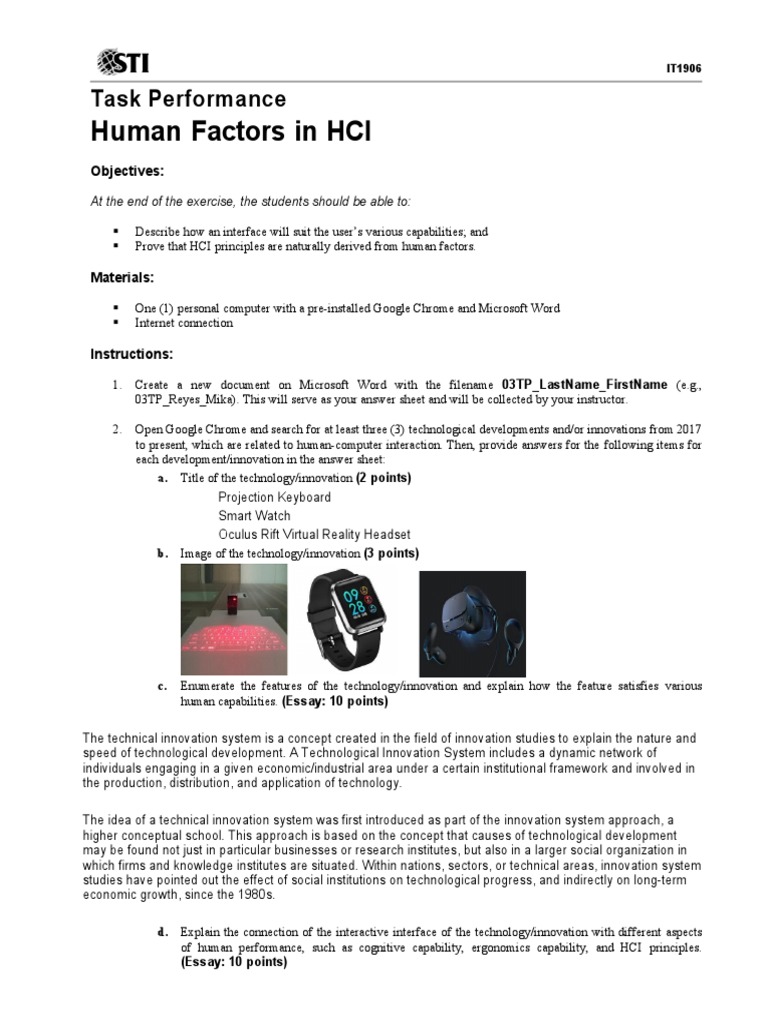 03 Task Performance 1 HCI | Download Free PDF | Human–Computer Interaction | Innovation