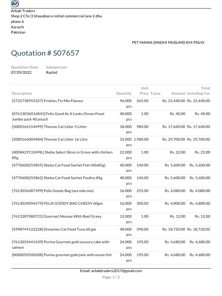 Quotation - S07657 | PDF | Food Industry | Foods