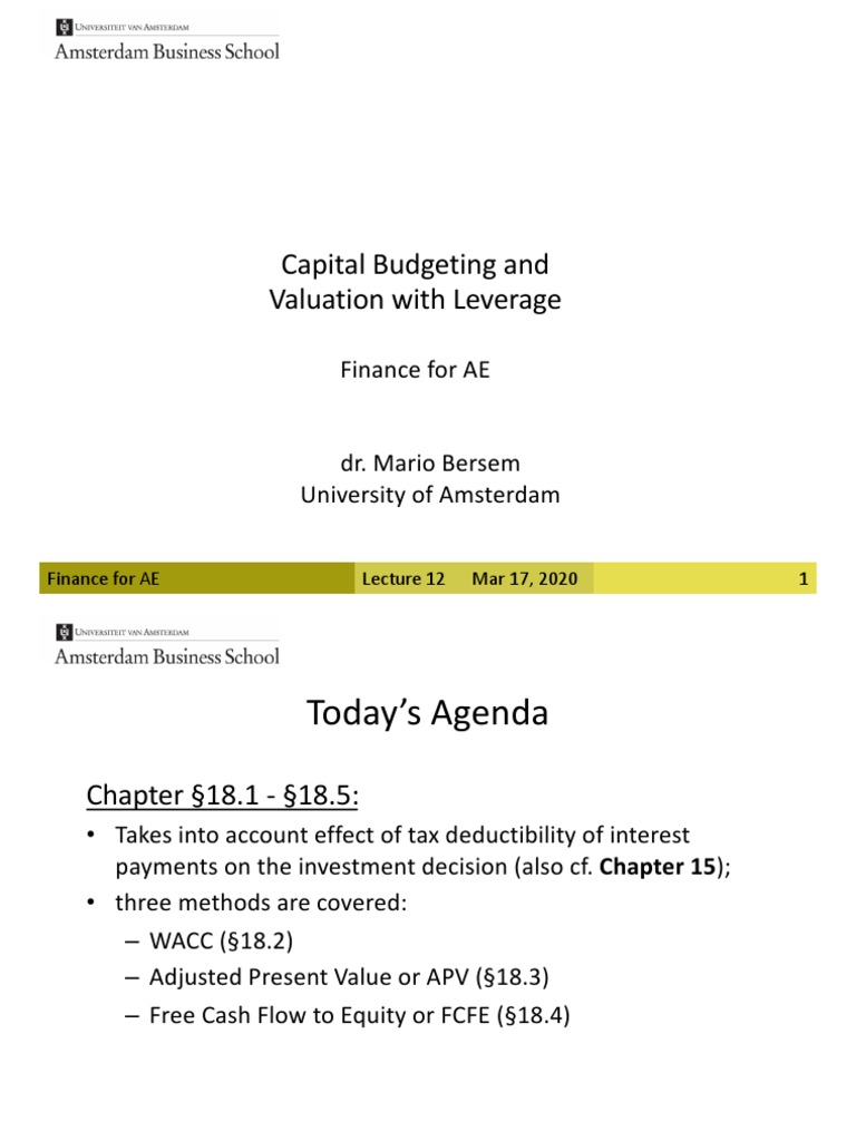 Valuation Methods for Capital Budgeting Decisions with Leverage: A ...