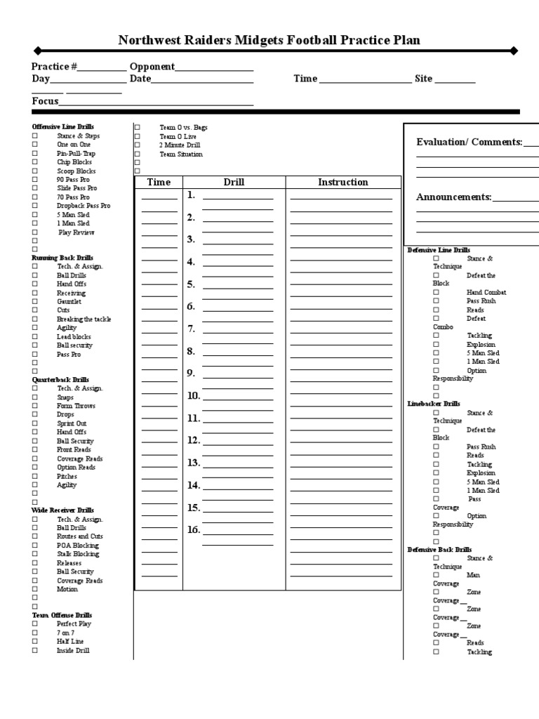 Football Practice Plan Drills | PDF | Sports Rules And Regulations ...