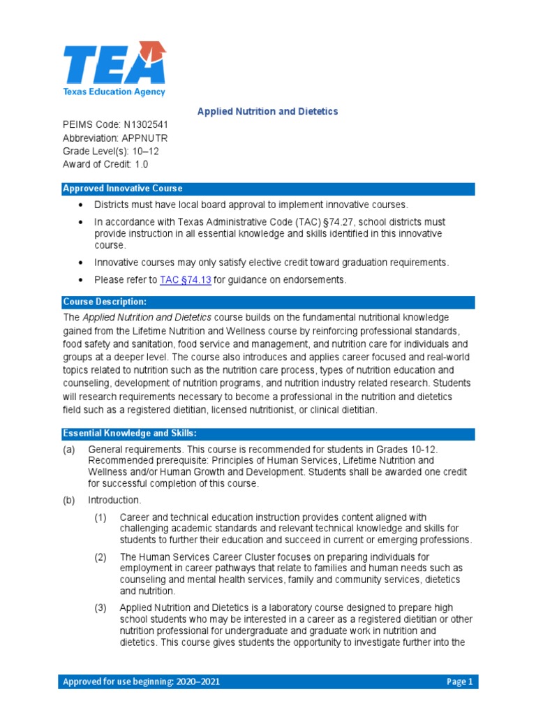 Applied Nutrition and Dietetics 2020-2021 | PDF | Dietitian | Health ...