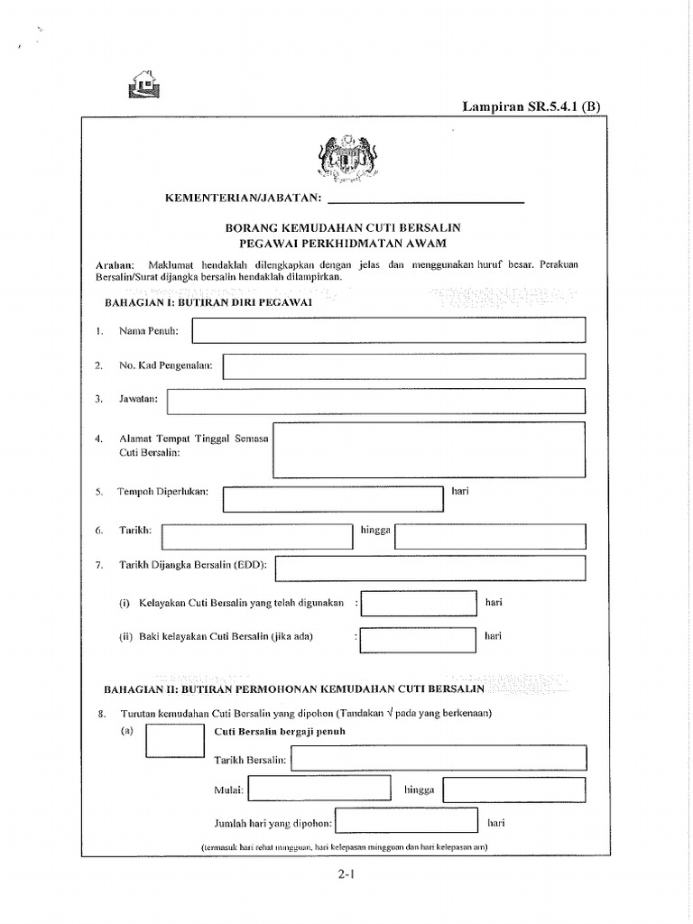 Borang Kemudahan Cuti Bersalin Pegawai Perkhidmatan Awam | PDF Borang Kemudahan Cuti Bersalin Pegawai Perkhidmatan Awam | PDF