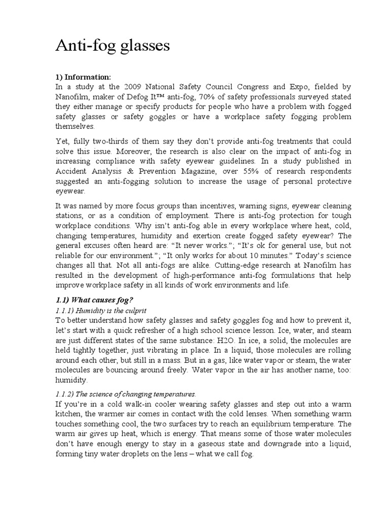 Anti-Fog Glasses Project | PDF | Humidity | Water