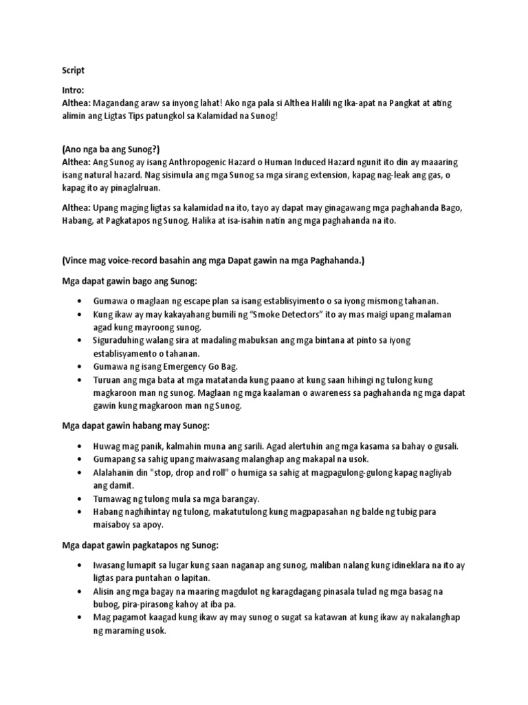 Ligtas Tips para Sa Sunog - Araling Panlipunan | PDF