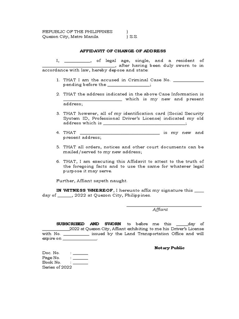 Affidavit of Change of Address | PDF