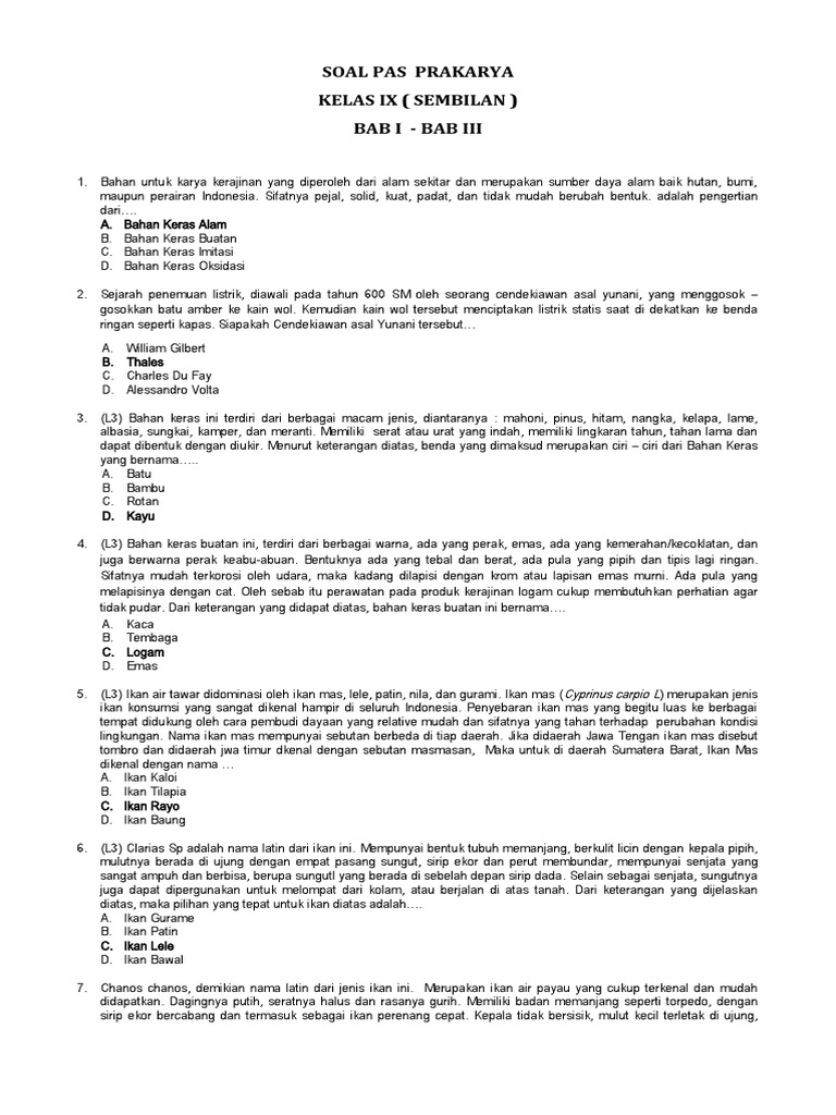 SOAL PAS PRAKARYA Kelas IX | PDF