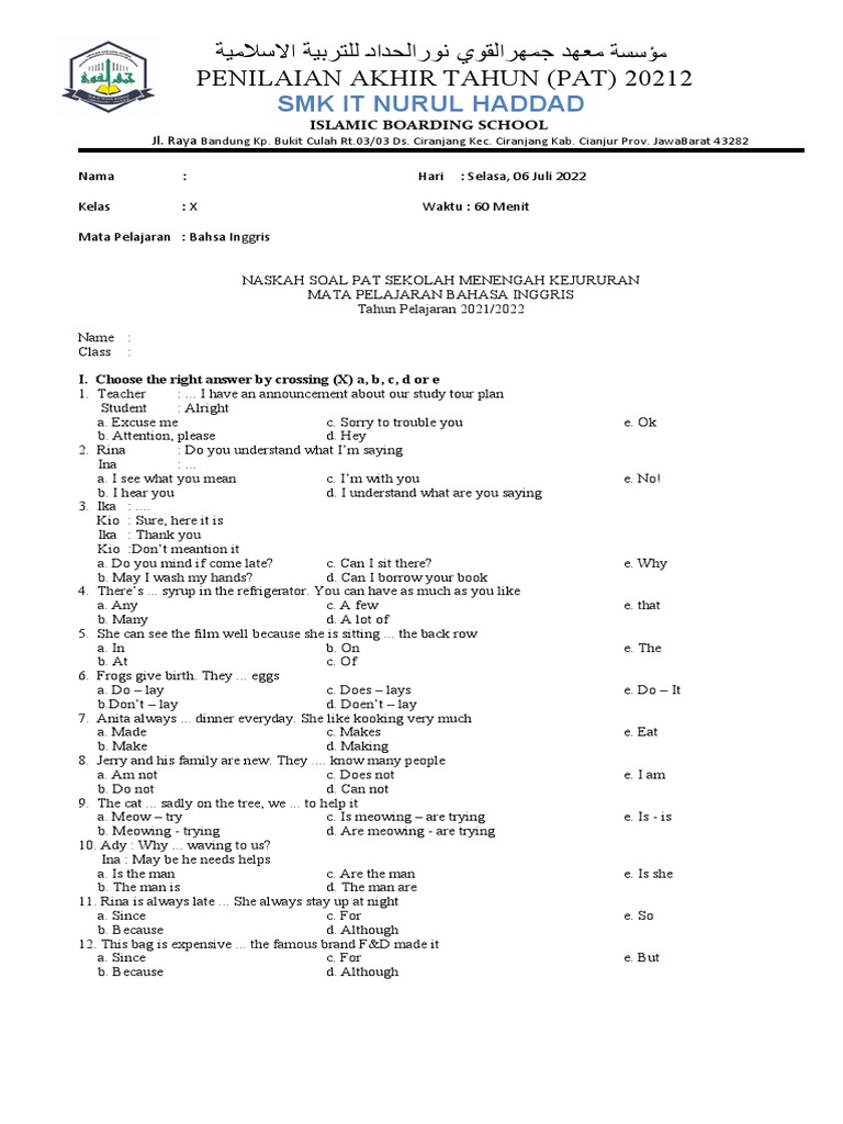 Naskah Soal Bahasa Ingris S2 20212 | PDF