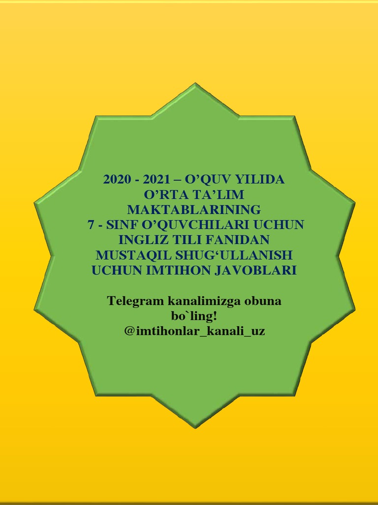 (@imtihonlar - Kanali - Uz) 7-Sinf Ingliz Tili | PDF | Olympic Games ...