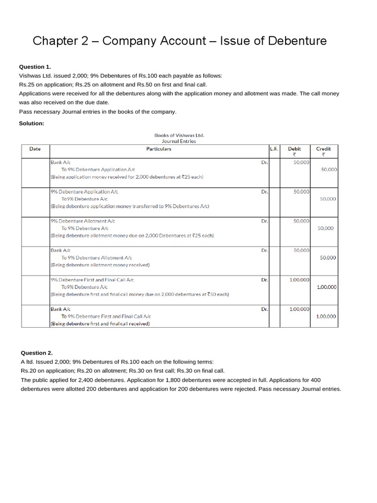 Chapter 2 Company Account Issue Of Debenture Volume Ii Pdf