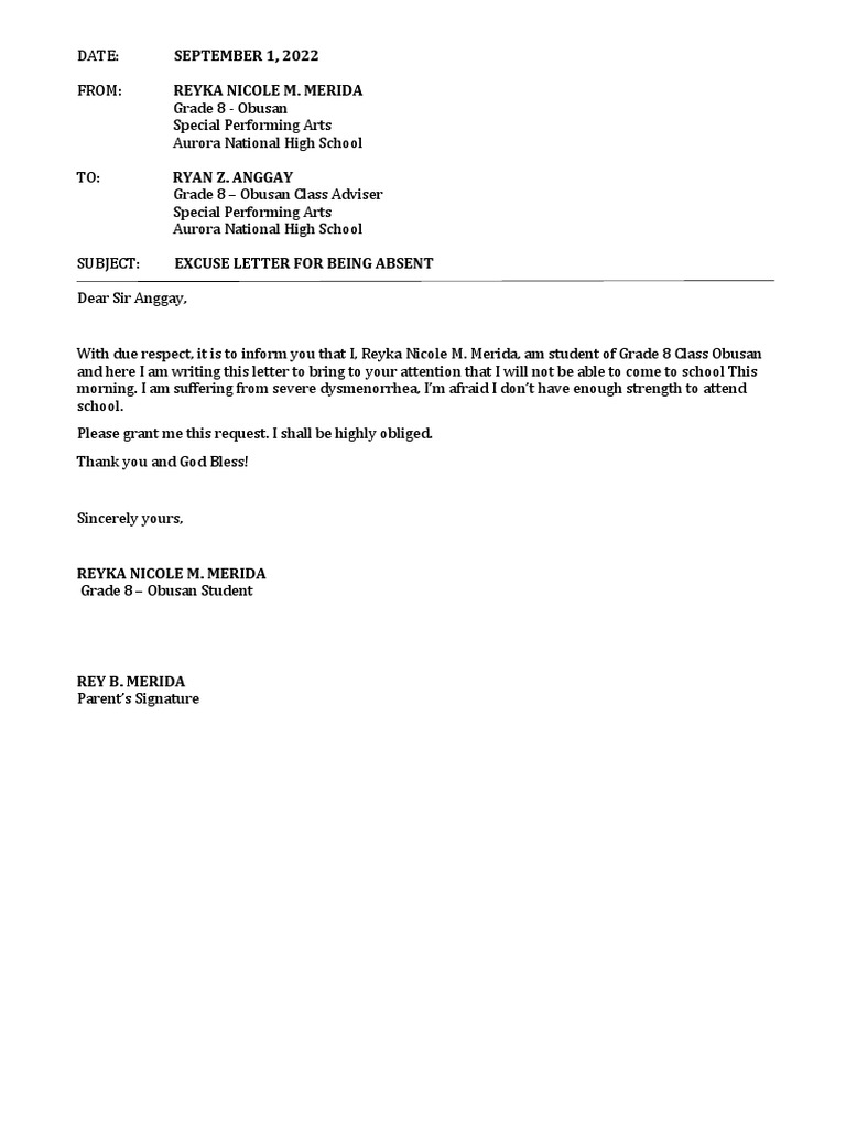Excuse Letter | PDF