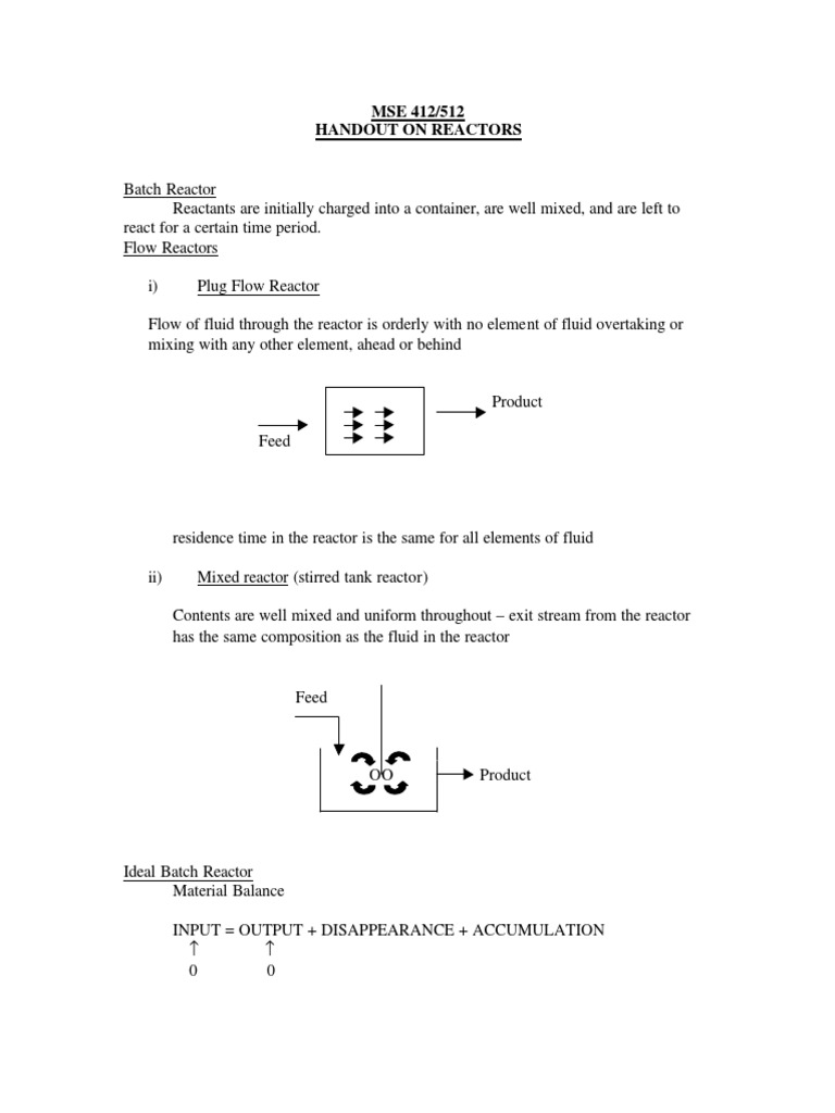 Reactor Handout MSE412 | PDF | Chemical Reactor | Applied And ...
