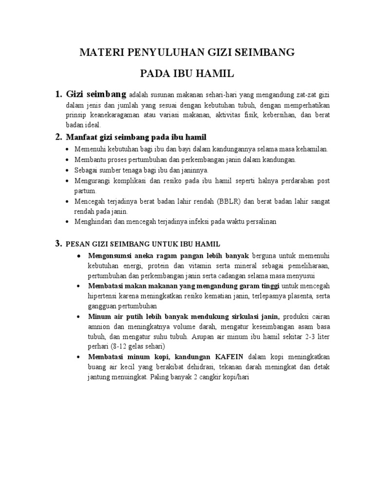 Materi Penyuluhan Gizi Seimbang Pada Ibu Hamil | PDF