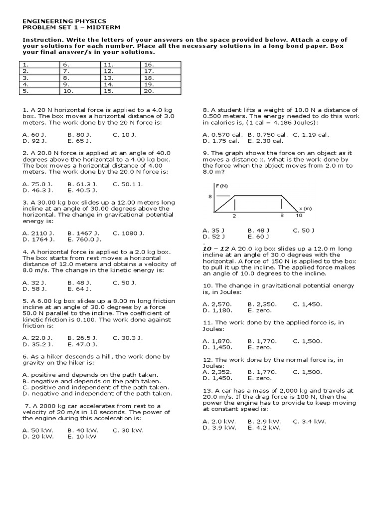 ENGINEERING PHYSICS Problem Set 1 - Midterm | PDF | Force | Physical ...