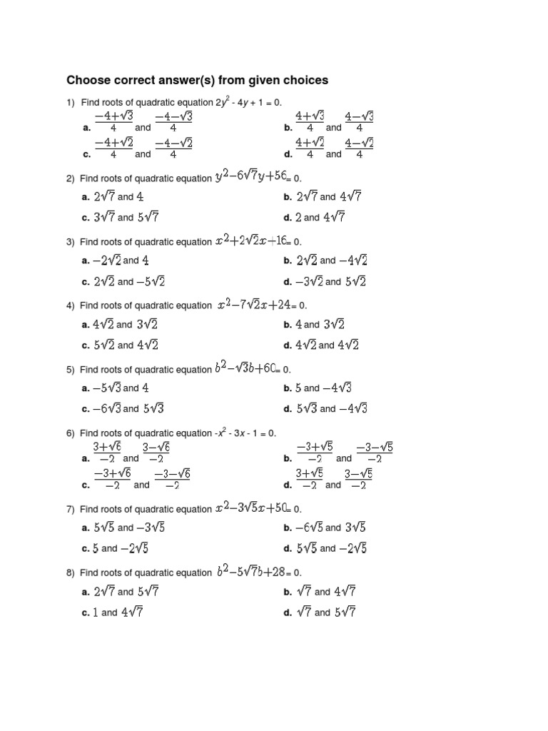 Grade 9 Quadratic Equations Worksheet | PDF | Quadratic Equation ...