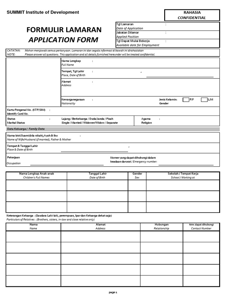 Formulir Lamaran Kerja SID | PDF