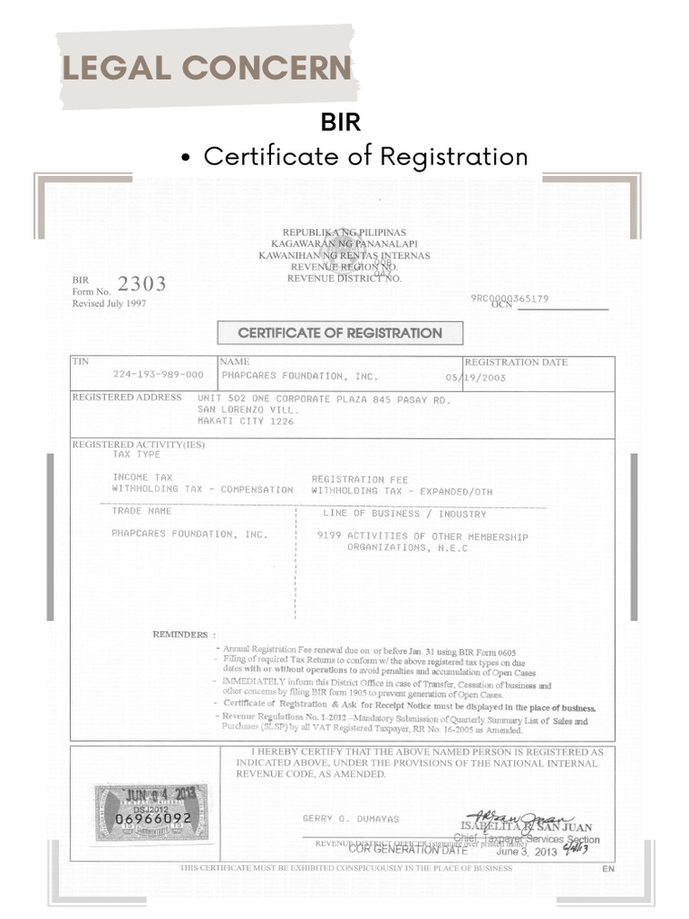 BIR Certificate of Registration 1 | PDF