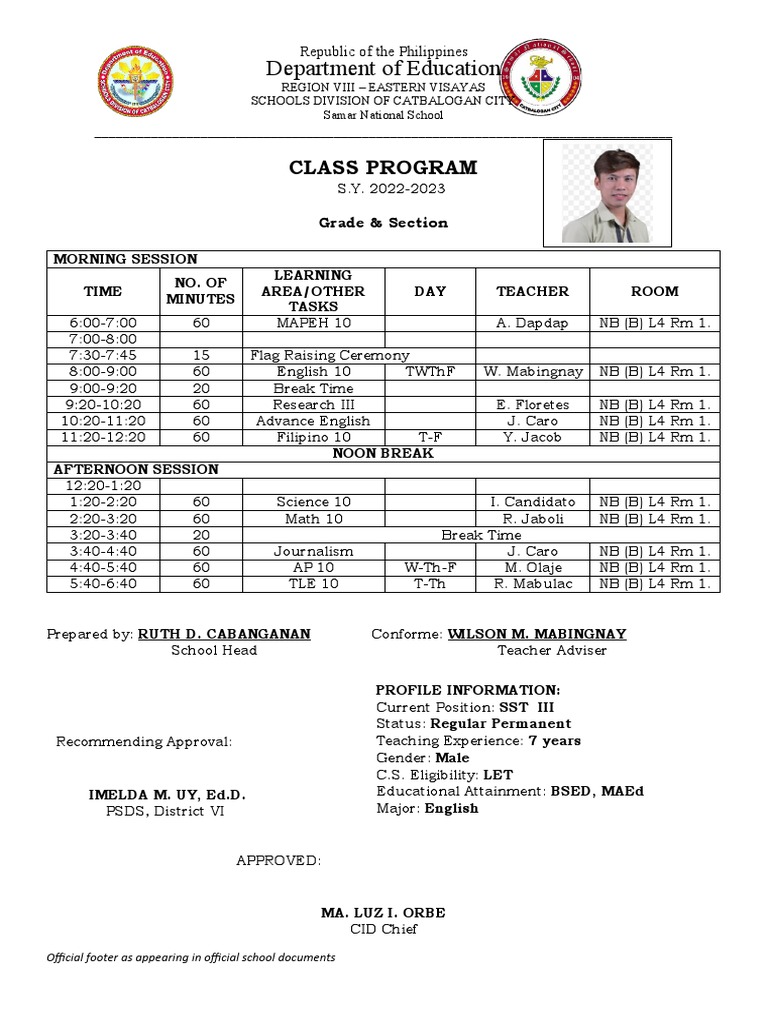CLASS-PROGRAM-Secondary-Class Program | PDF